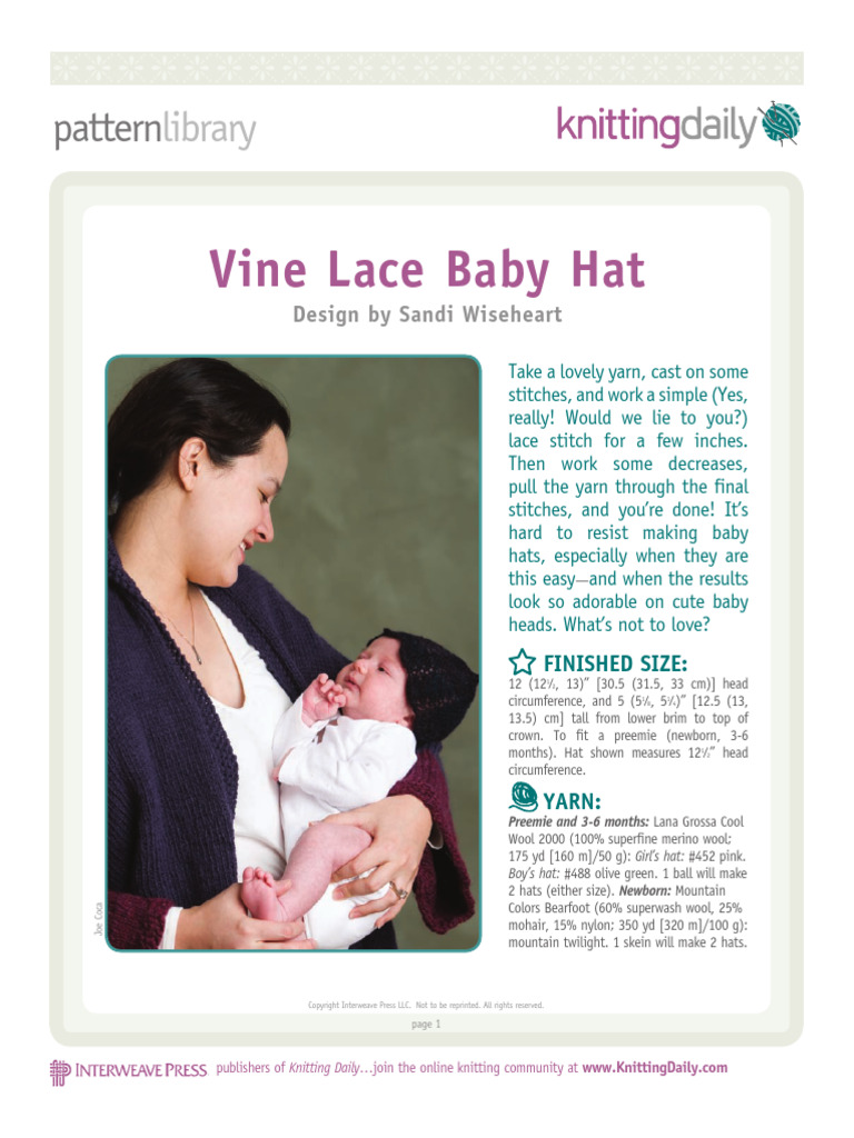 Vine Lace Baby Hat-A | PDF | Knitting | Yarn