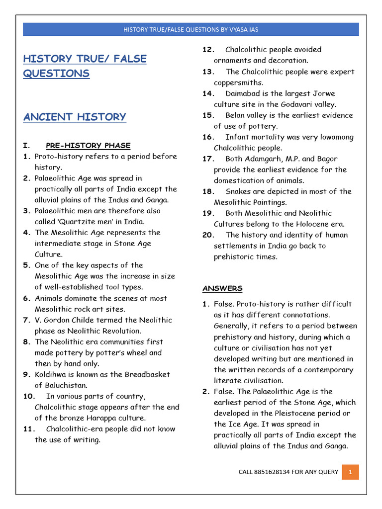 History True-False Questions | PDF | Vedas | Ashoka