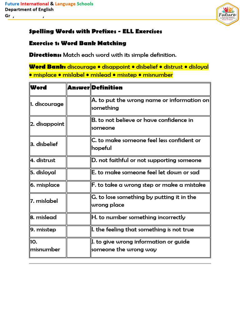 Spelling Words with Prefixes Exercises | PDF