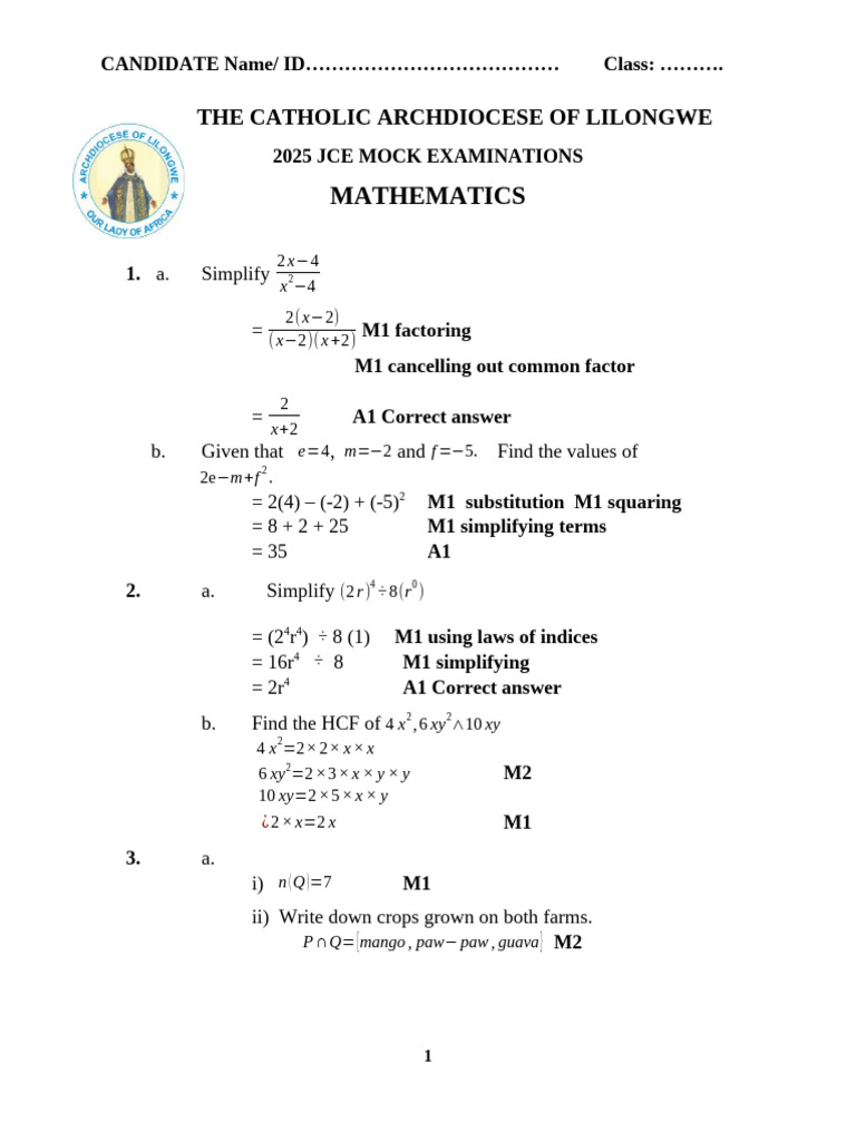 2025 JCE Mock Mathematics Exam | PDF | Mathematics