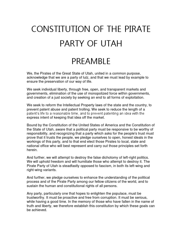 Constitution of The Pirate Party of Utah | PDF | United States ...