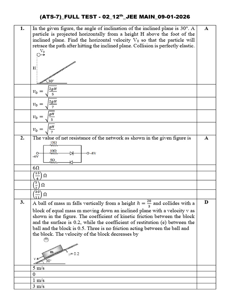 JEE Main Physics Practice Problems | PDF | Atoms | Electronvolt