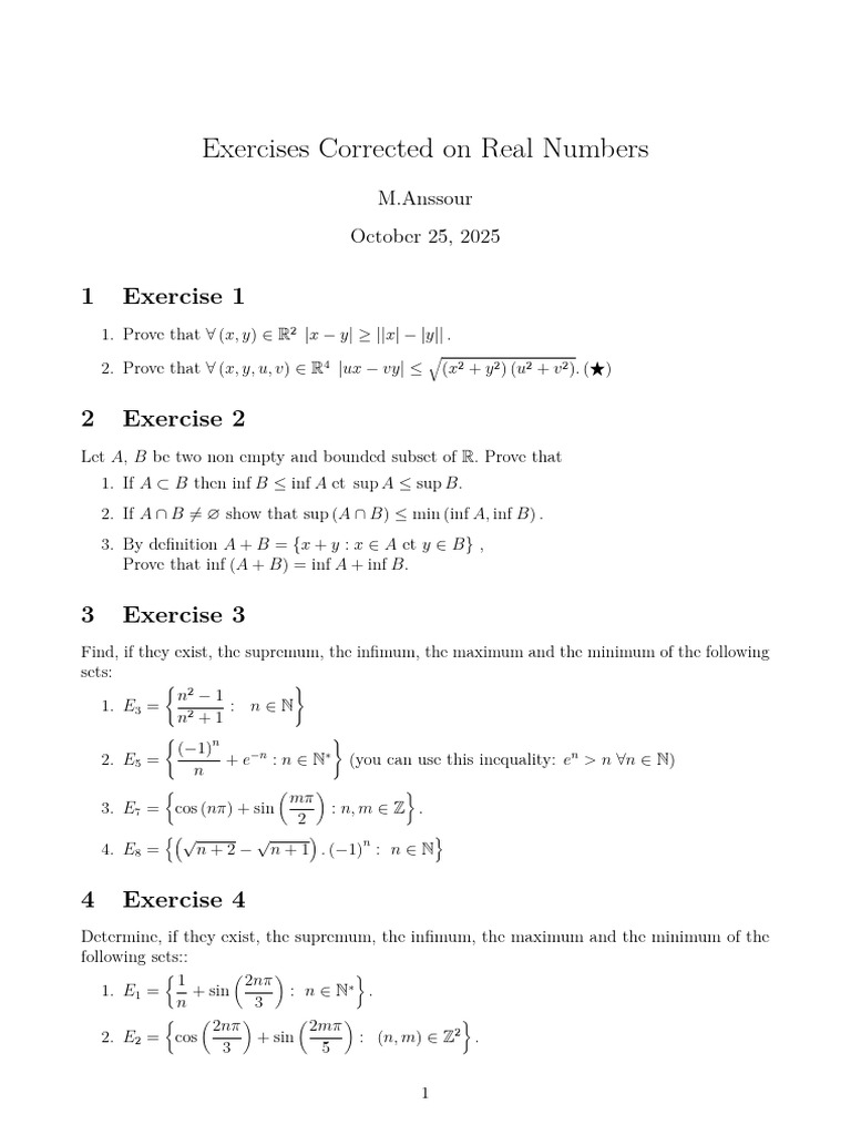 Real Numbers Exercises and Solutions | PDF | Mathematical Concepts ...