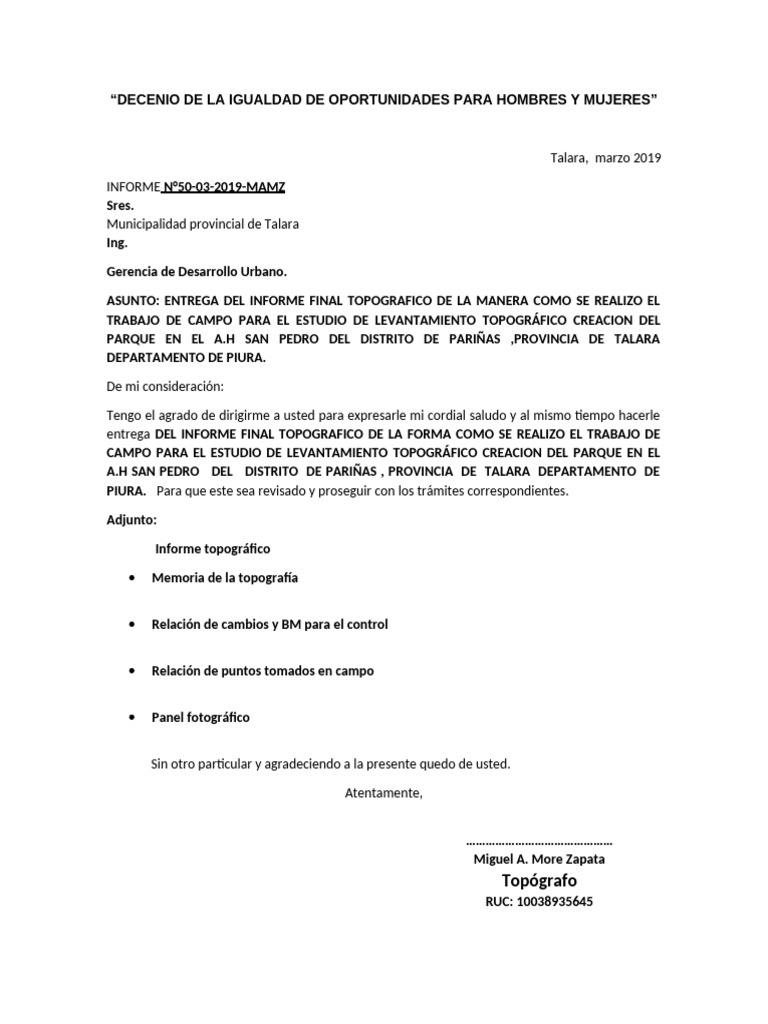Informe Topografico Parque San Pedro | PDF | Topografía | Datos ...