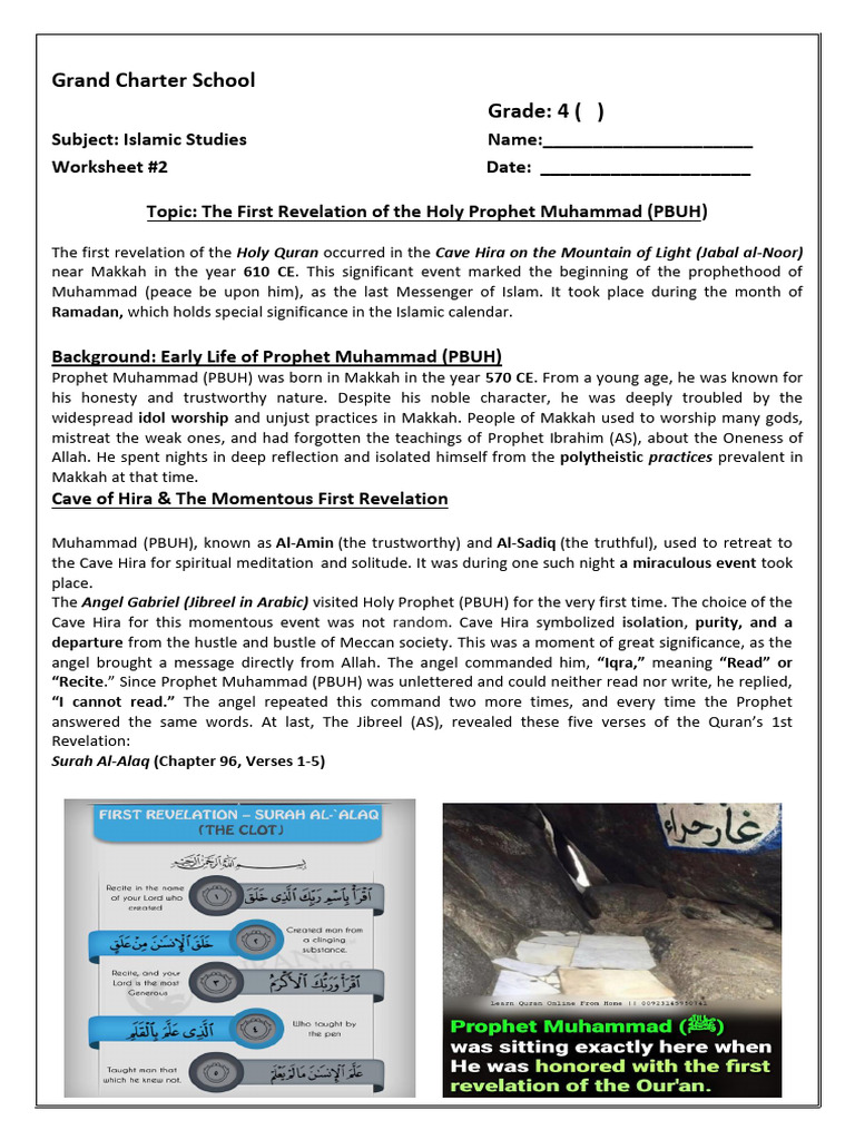 5122 1624 g 4 Ws 2 Isl First Revelation | PDF | Prophets And Messengers In Islam | Muhammad