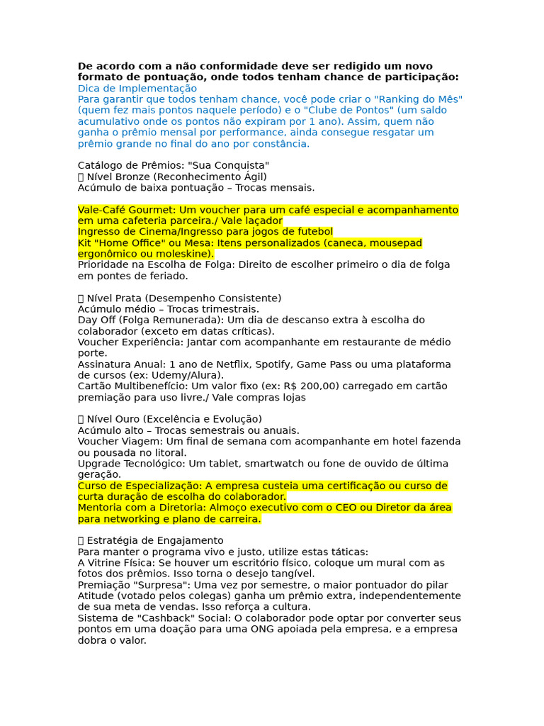 Plano Para Pontuação - Programa de Reconhecimento | PDF