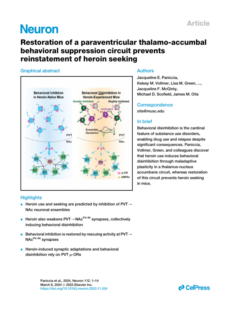 Paniccia Et Al. Restoration of a Paraventricular Thalamo-Accumbal ...