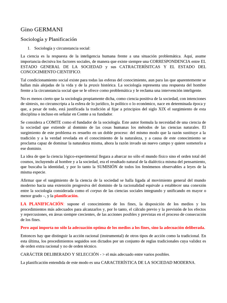 Resumen de Germani | PDF | Sociología | Teoría