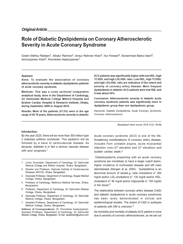 Role of Diabetic Dyslipidemia on Coronary Atherosclerotic Severity in ...