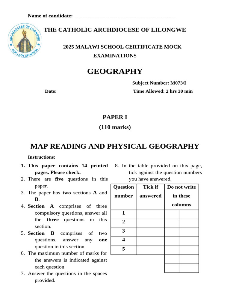 2025 Physical Geography Mock Paper 1 Modulatedb | PDF | Wound | Rain