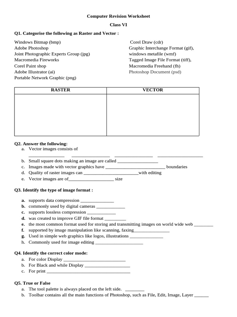 Computer Revision Worksheet | PDF | Adobe Photoshop | Image Processing