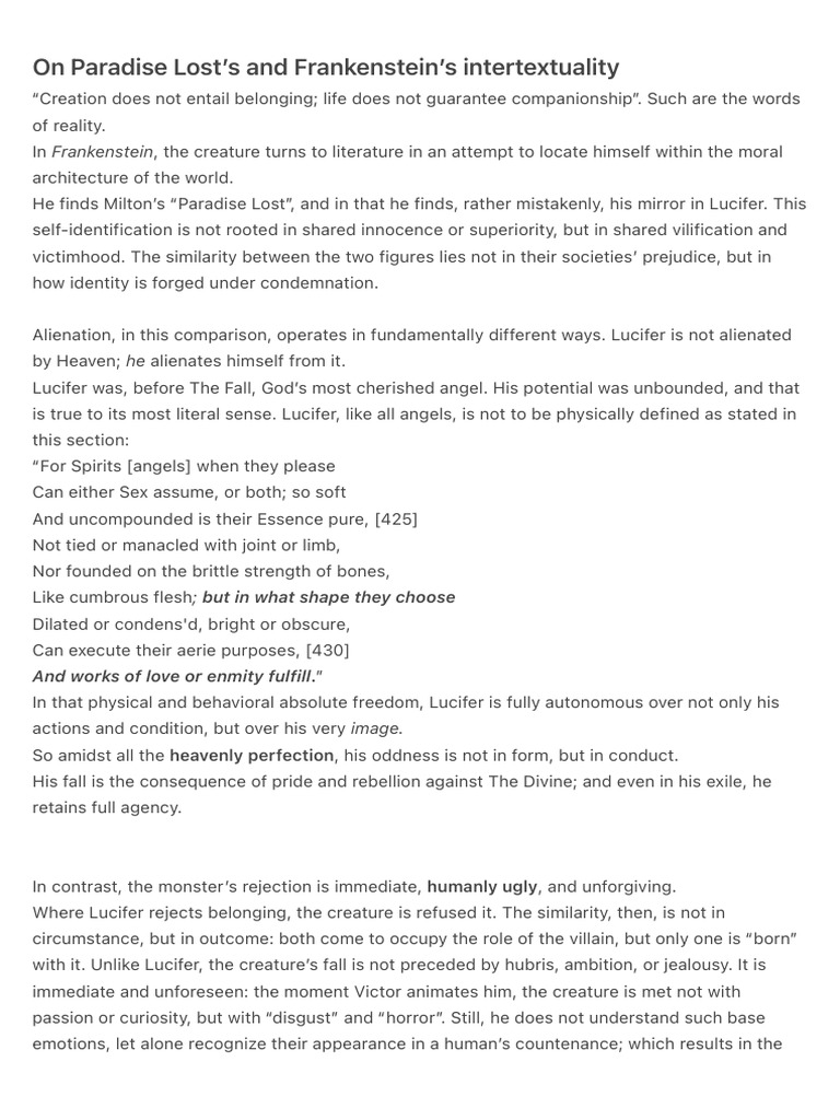 On Paradise Lost’s and Frankenstein’s intertextuality | PDF | Paradise Lost