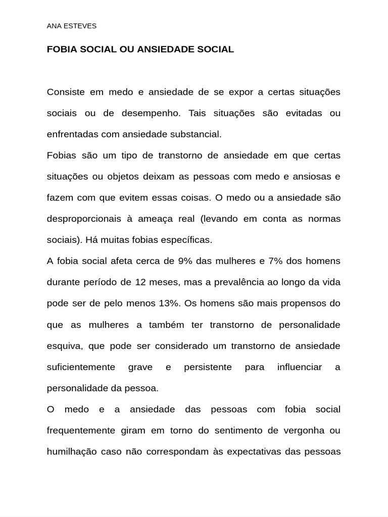 Apostila Fobia Social | PDF