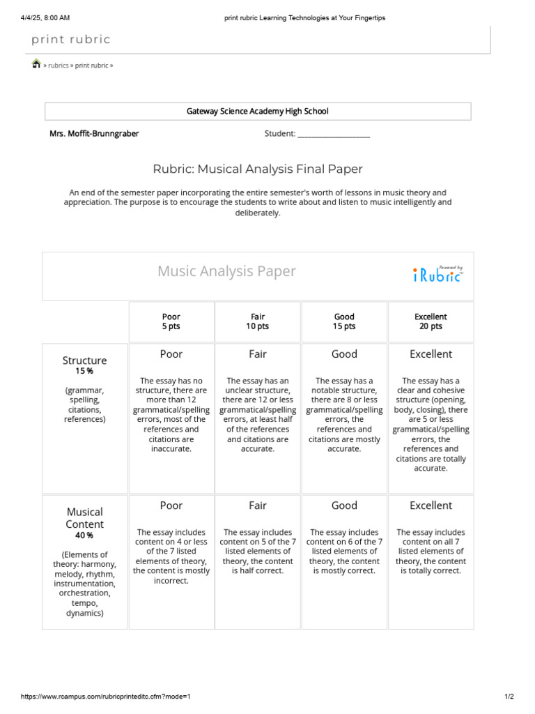 Musical Analysis Paper Rubric | PDF | Composers | Human Communication