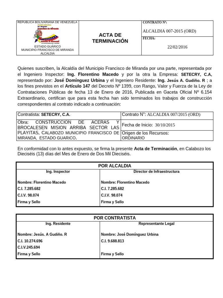 Modelo de Acta Terminacion | PDF