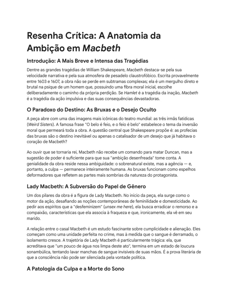 Anatomia da Ambição em Macbeth | PDF | Macbeth | William Shakespeare