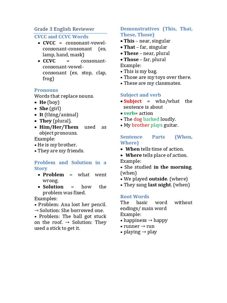 Grade 3 English Language Concepts Guide | PDF | Plural | Grammatical Number