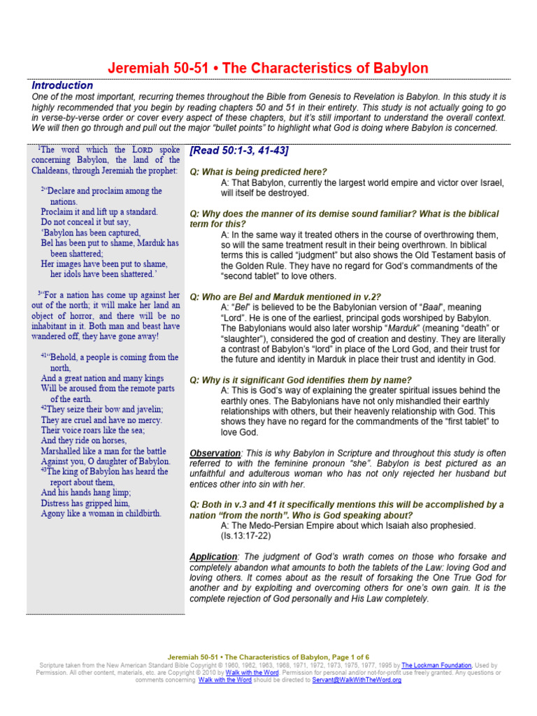 24 Jeremiah 50-51 Study Notes | PDF | Jeremiah | Bible