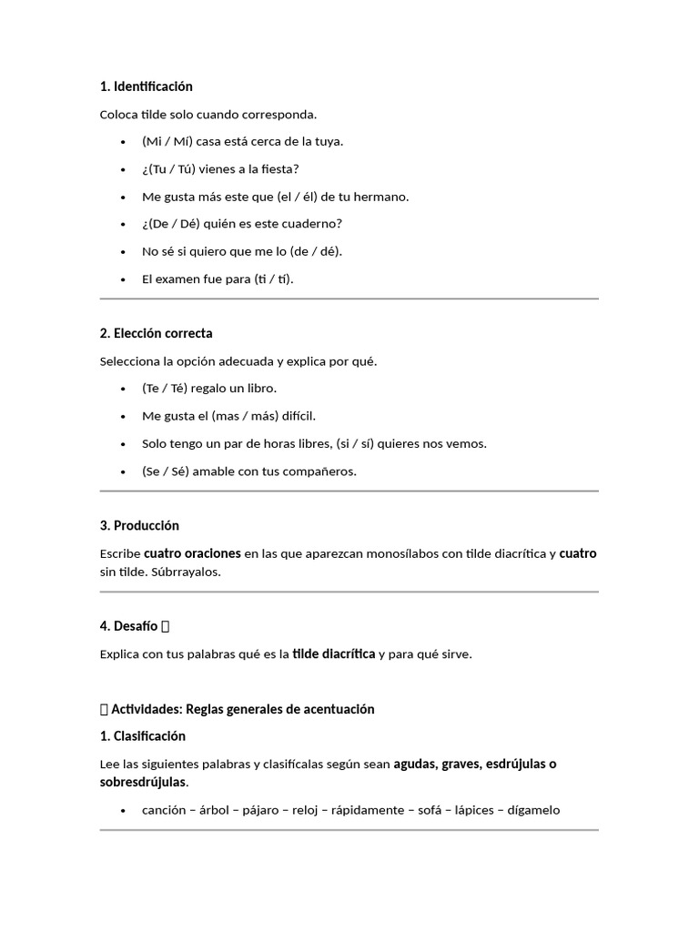 Actividades Acentuación Monosílabos | PDF