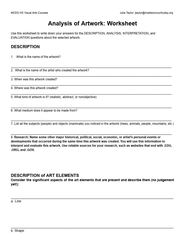 Visual Arts Analysis Worksheet | PDF | Liberal Arts Education | Cognition