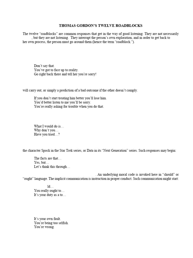 Roadblocks to Communication | PDF | Psychological Concepts