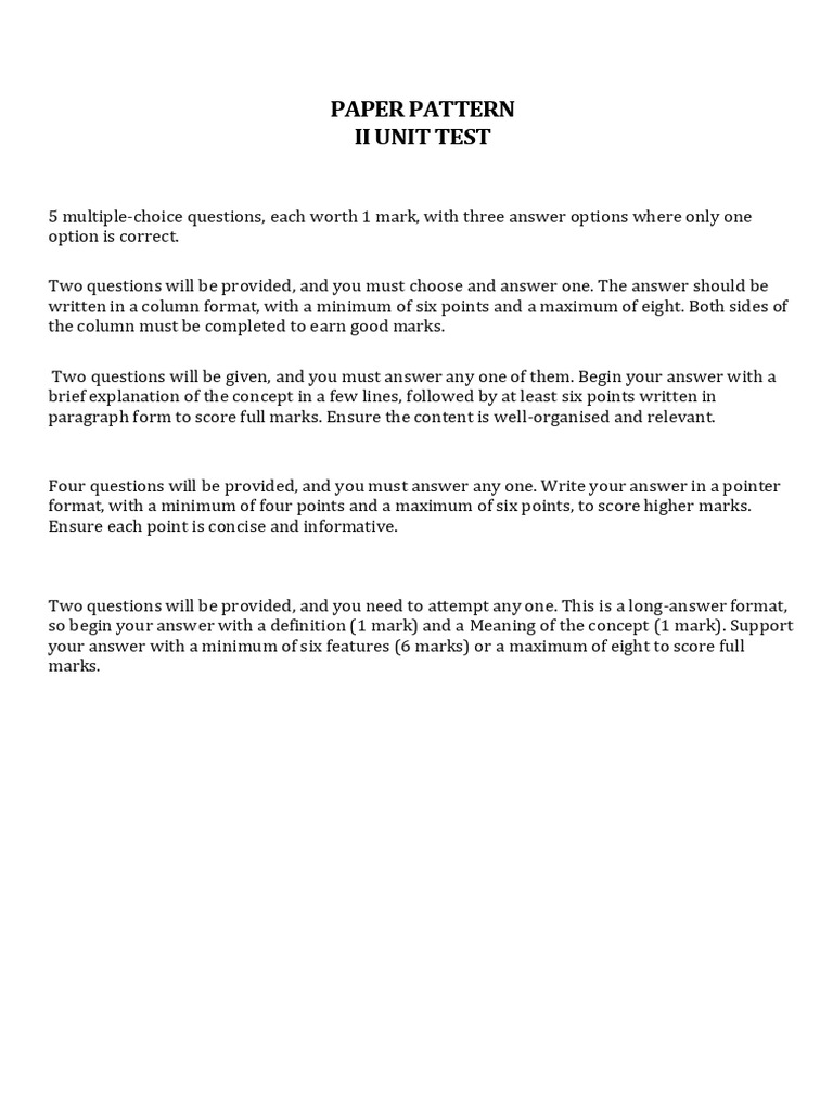 Unit Test Paper Pattern Guide | PDF