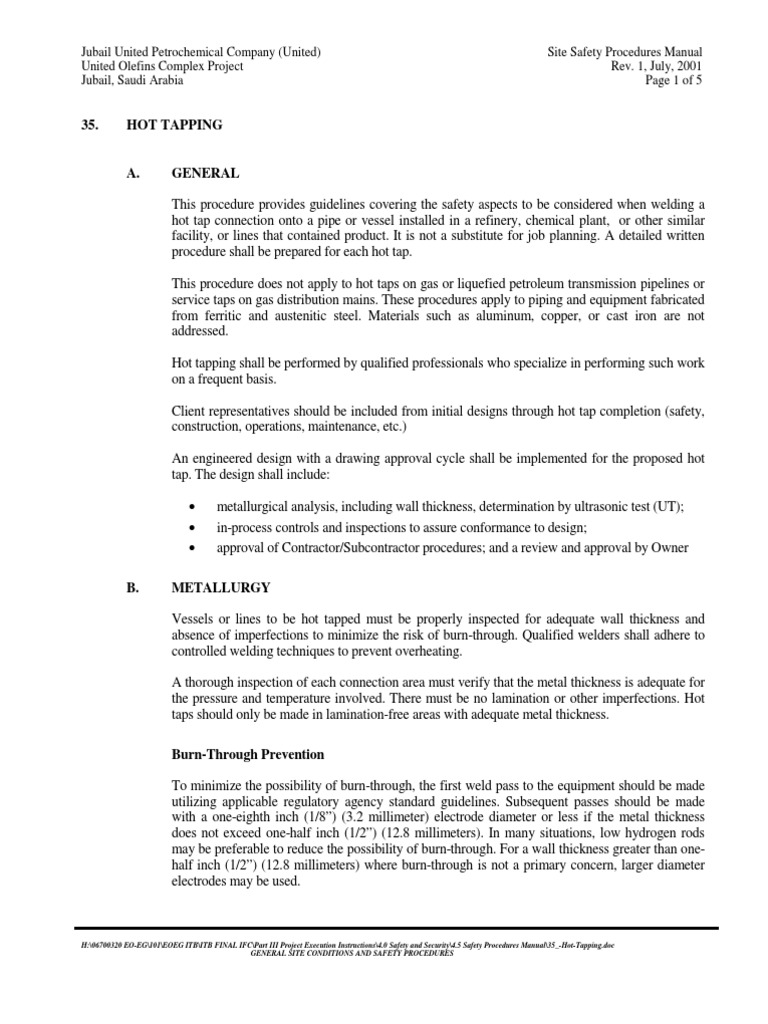 Hot Tapping Safety Procedures Guide | PDF | Welding | Construction