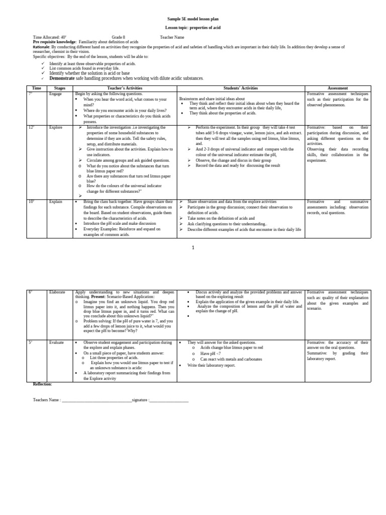 Take Away Sample 5E Model Lesson Plans | PDF | Acid | Ph