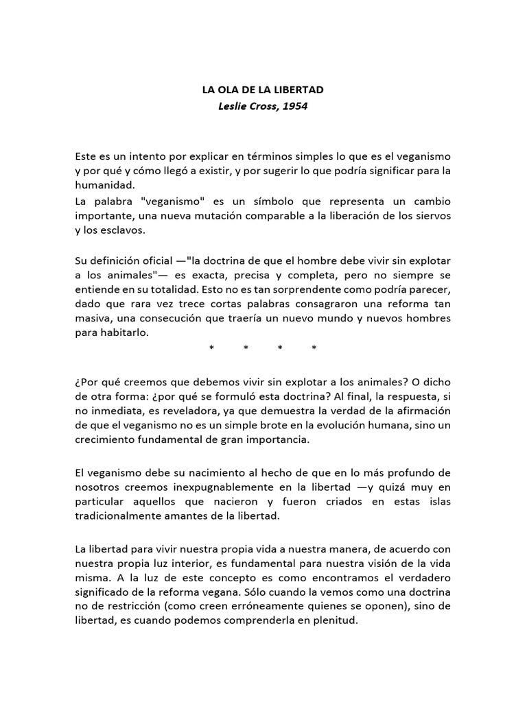 La Ola de La Libertad Leslie Cross PDF 1 | PDF | Libertad | Veganismo