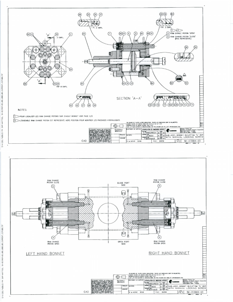 Cameron TL BOP 18 3-4'' 15K Assembly Drawing Manual Locks - SK-013969 ...