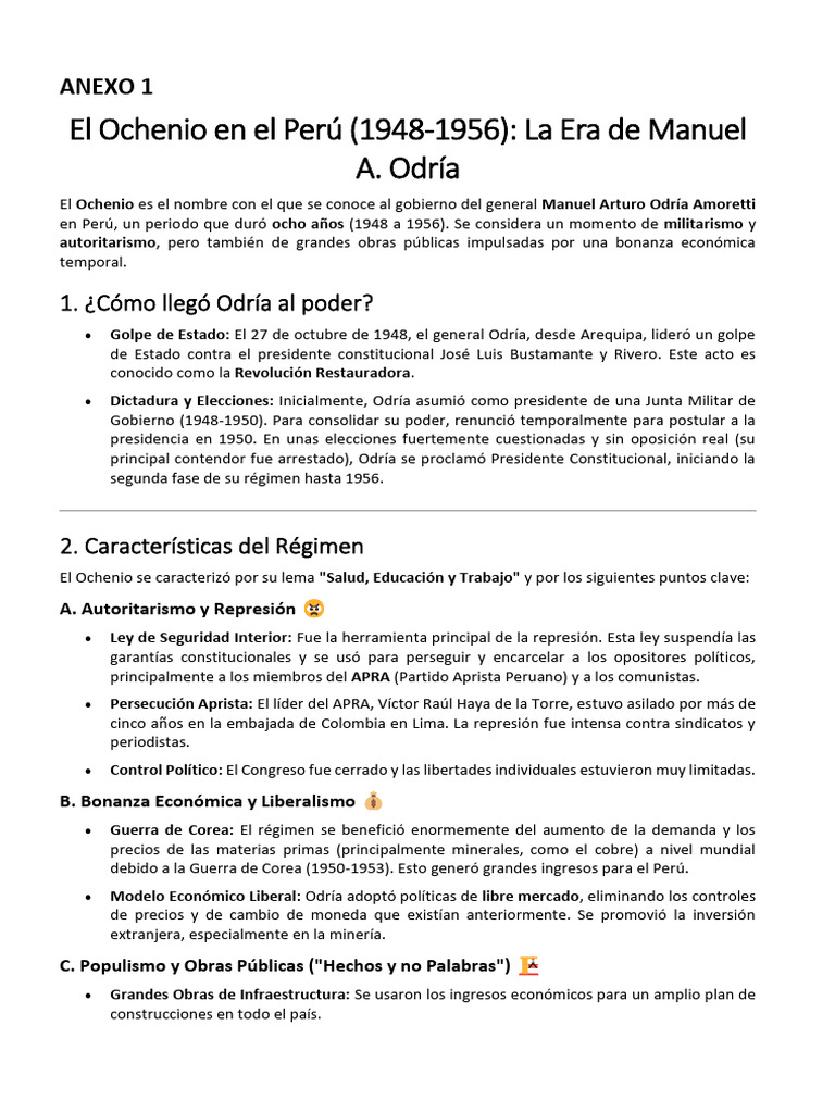 El Ochenio de Odría en Perú (1948-1956) | PDF | Gobierno