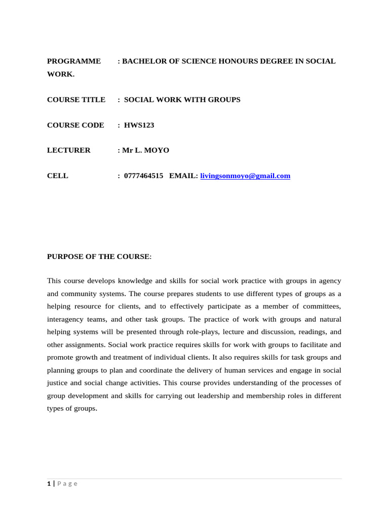 Social Work with Groups Course Overview | PDF | Communication | Plagiarism