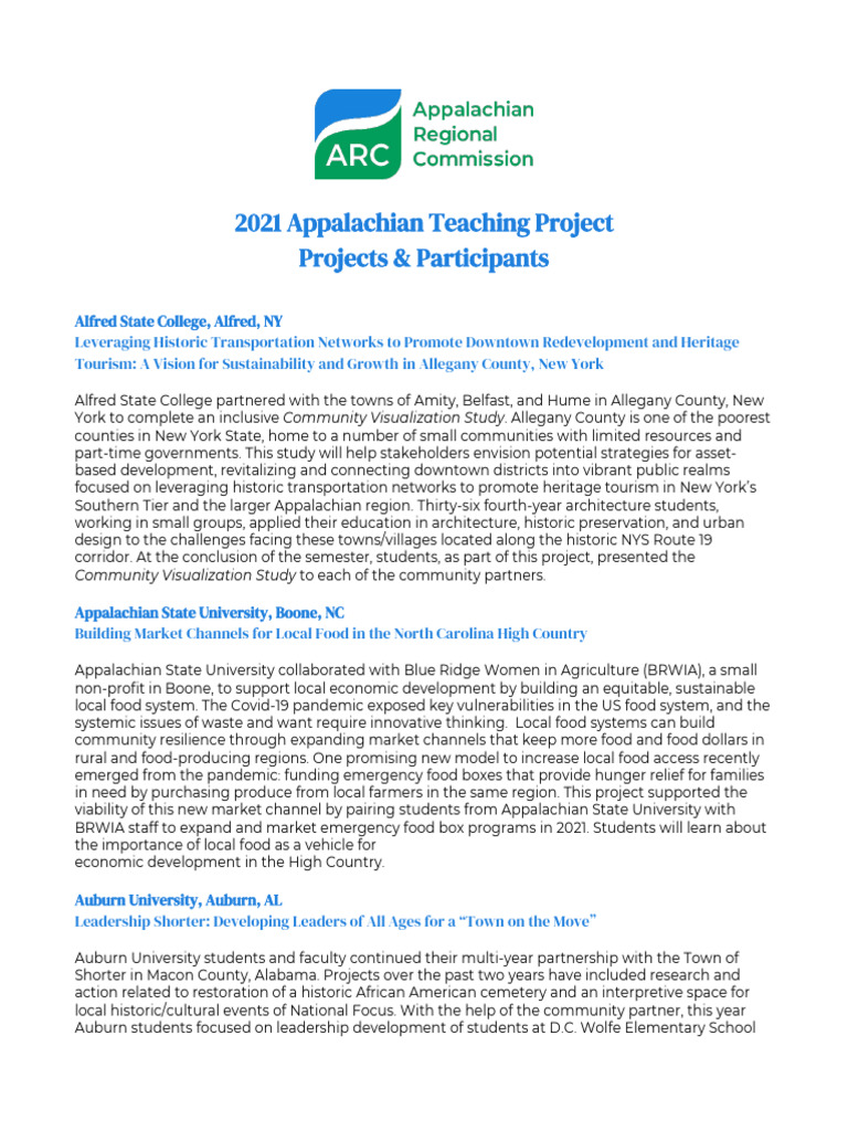 ATP Project Descriptions 2021 | PDF | Appalachia | Trail
