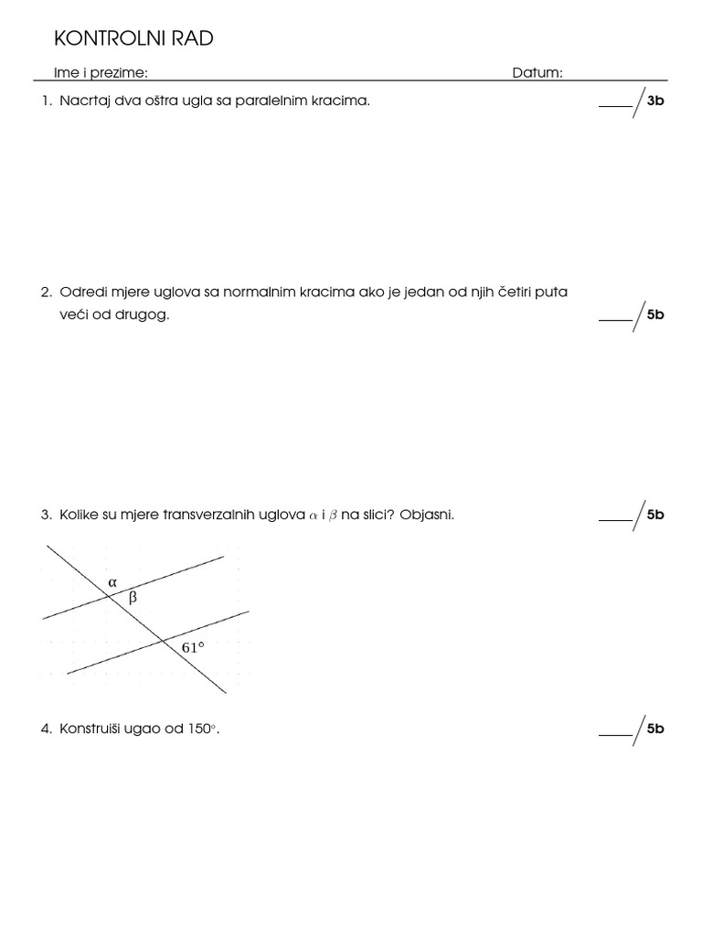 Kontrolni Rad Ugao i Trougao | PDF