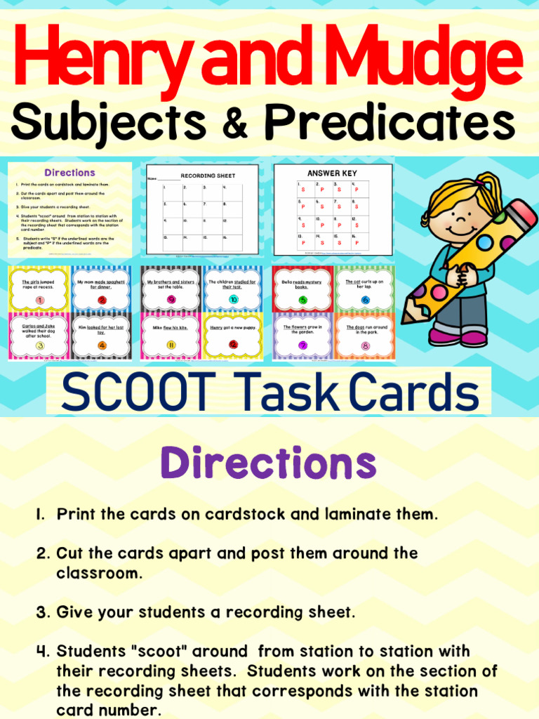 Henry and Mudge Subject Predicate Task Cards | PDF