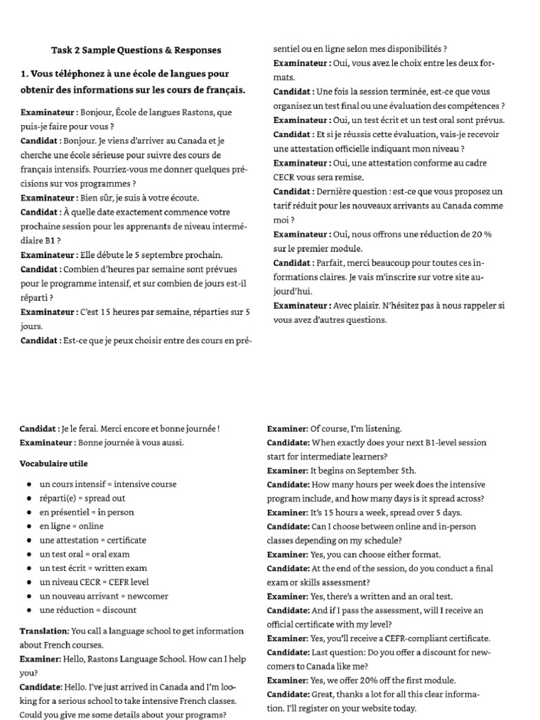 TCF - EO - Task 2 Sample Questions & Responses | PDF