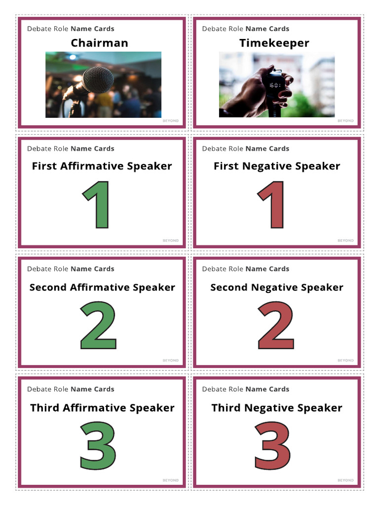 Debate Role Name Cards | PDF