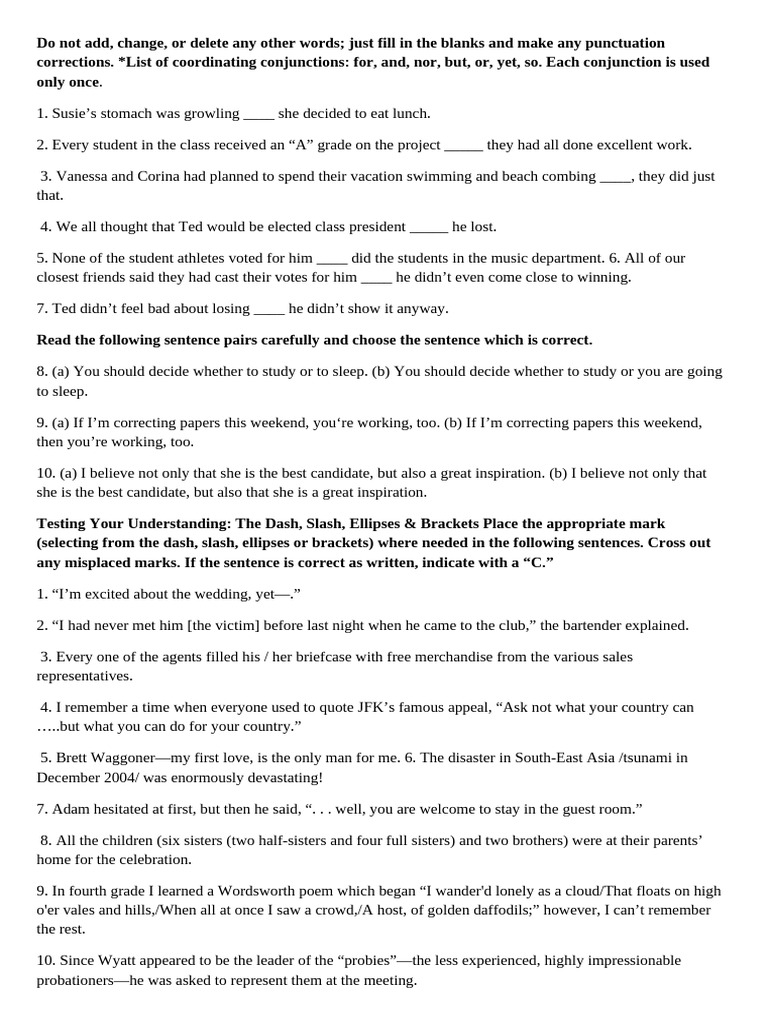 Conjunctions and Punctuation Exercises | PDF