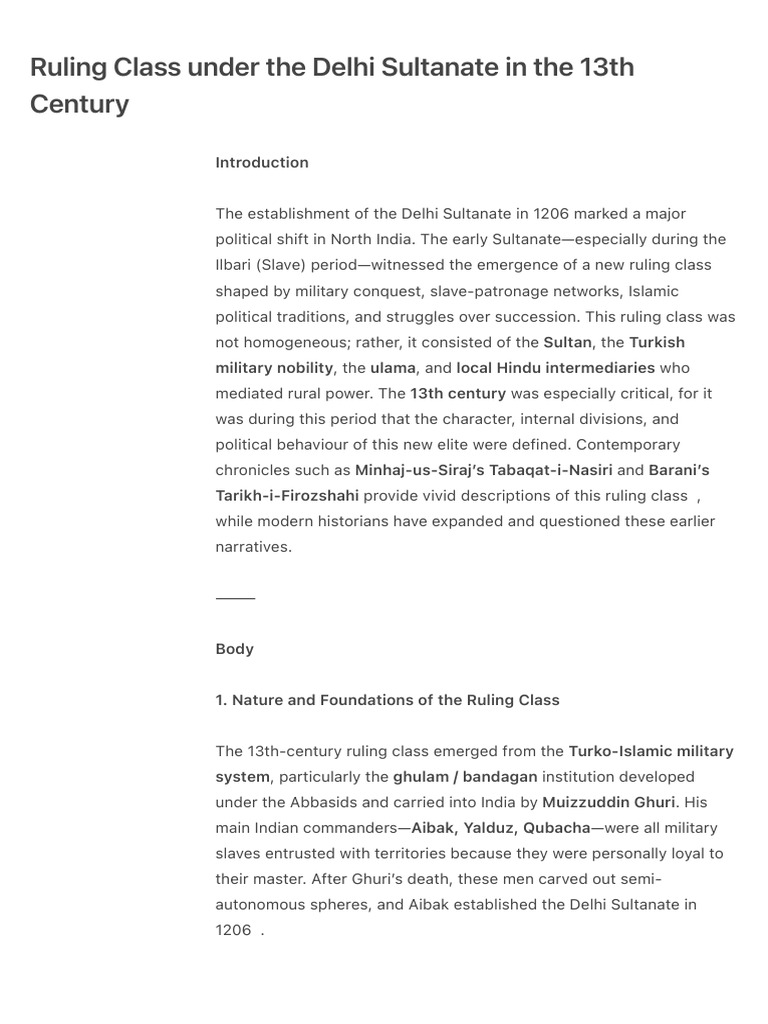 13th Century Delhi Sultanate Ruling Class | PDF | Ulama