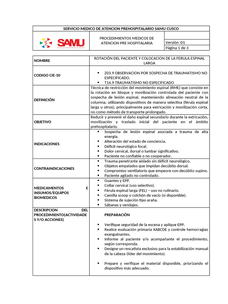 Rotación Del Paciente y Colocacion de La Ferula Espinal Larga-juan ...