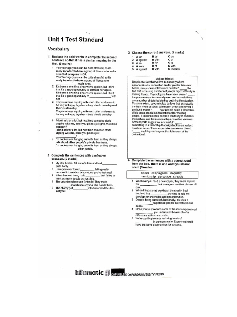 Unit1 Test Standard Editable | PDF
