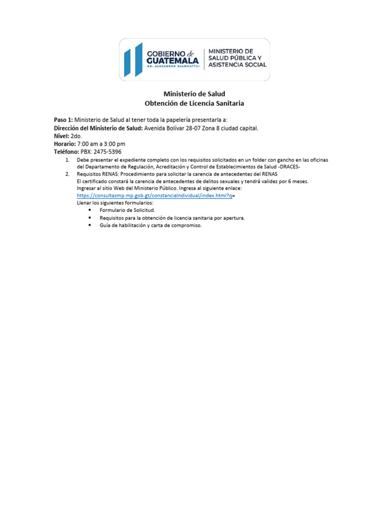 Tramites Ministerio de Salud Publica | PDF | Guatemala | Residuos