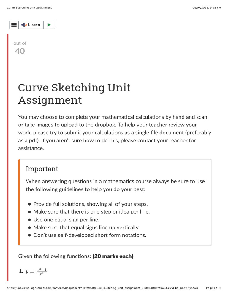 1. Curve Sketching Unit Assignment | PDF