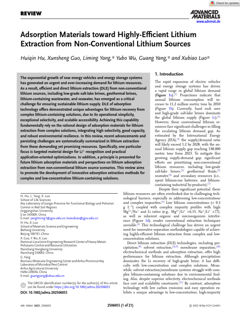 Efficient Lithium Extraction Materials | PDF | Lithium | Coordination ...
