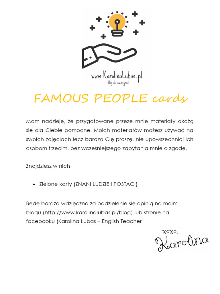 Famous People Cards | PDF
