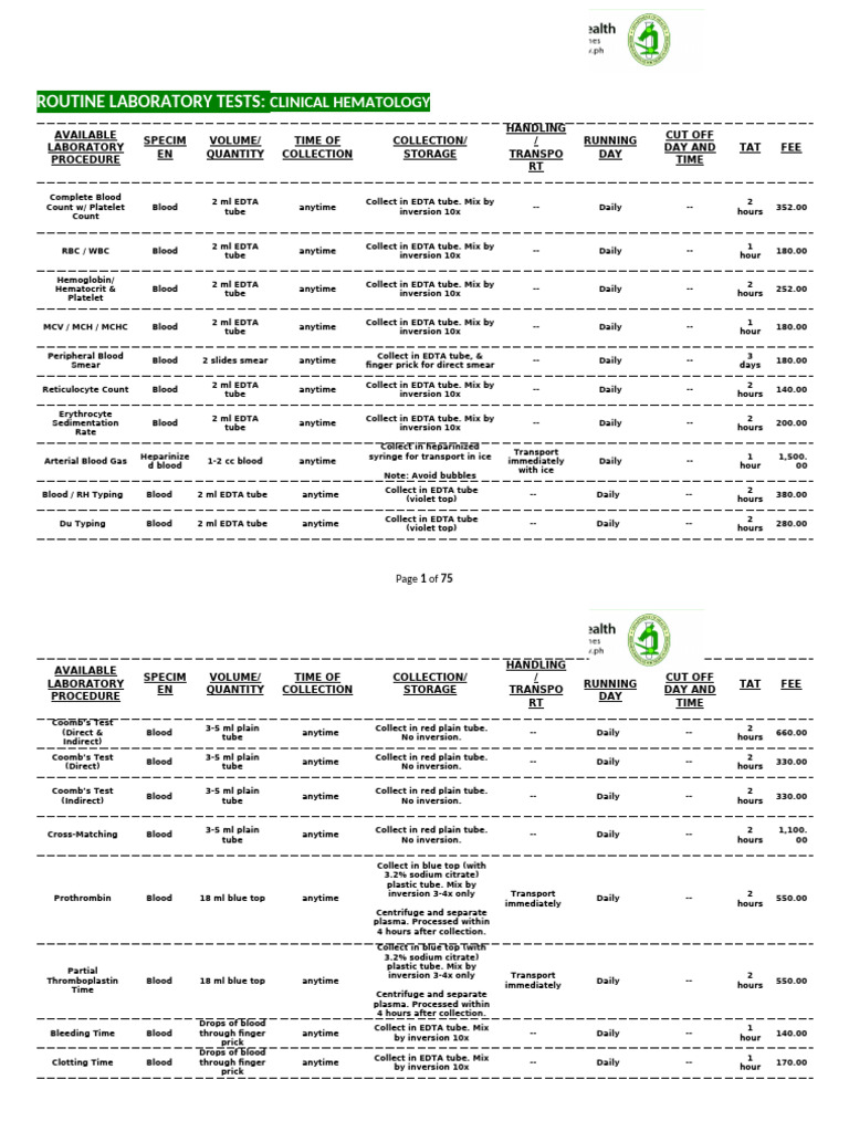 LRD Laboratory Diagnostic Services Brochure 02may2019 EMS | PDF | Blood ...