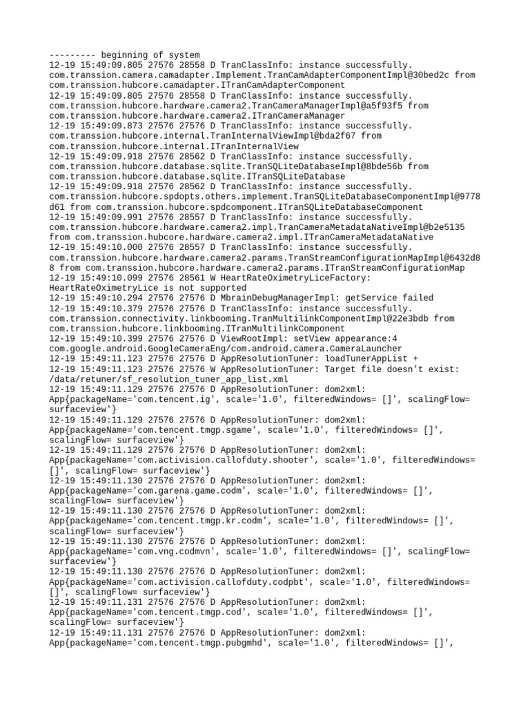 Transsion Camera and App Debug Log | PDF | Android (Operating System) | Software Engineering