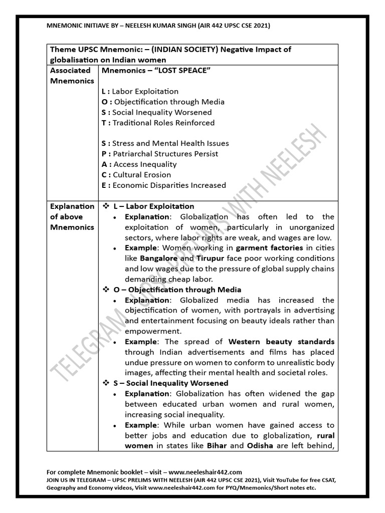 Theme Upsc Mnemonic-Indian Society (4) | PDF | Economic Inequality ...