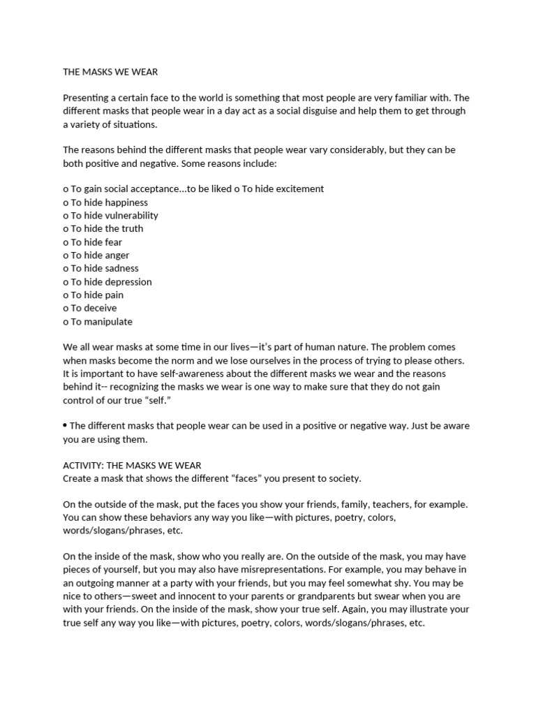 Understanding the Masks We Wear | PDF
