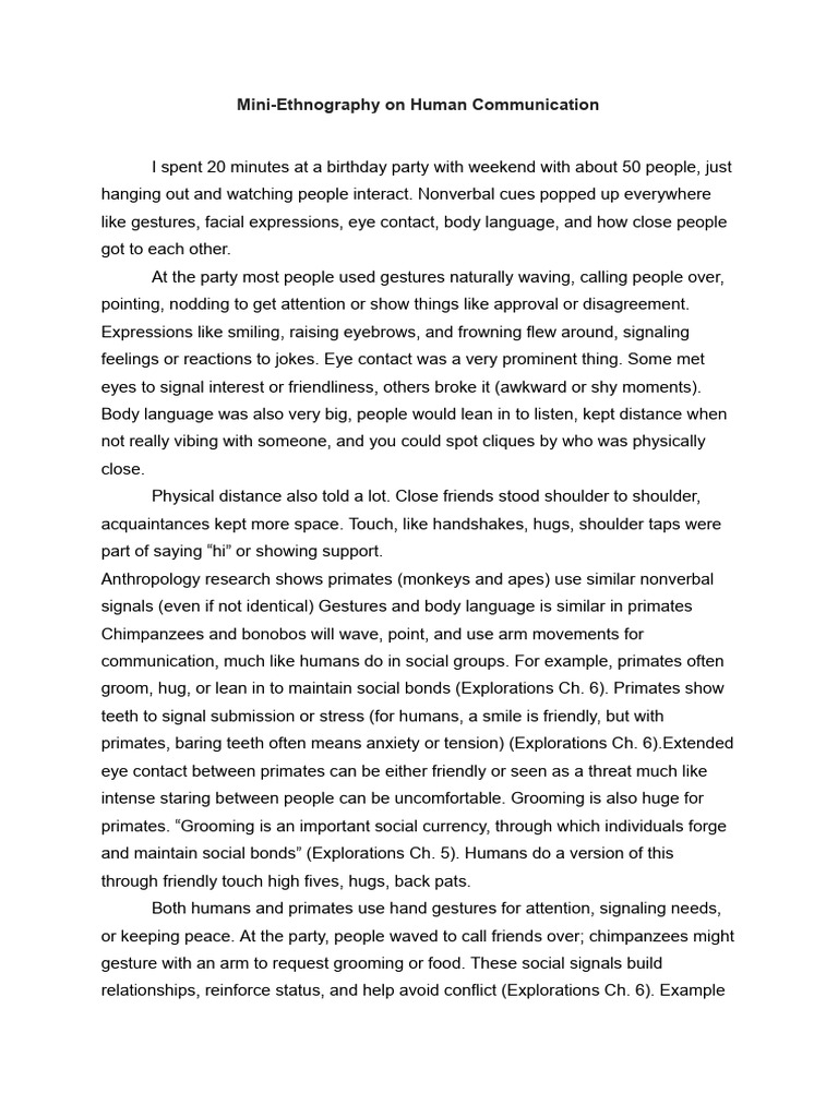 Mini-Ethnography on Human Communication | PDF | Body Language ...